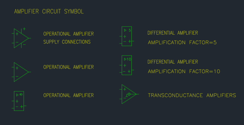 Amplifier Circuit Symbols DWG Blocks for AutoCAD Drawings