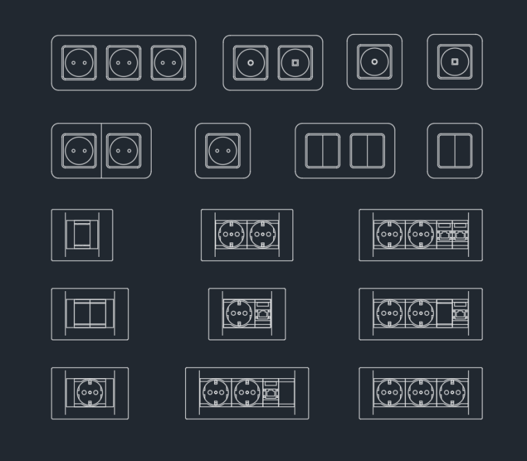 Various Types of Power & Data Outlets CAD Blocks | DWG Files